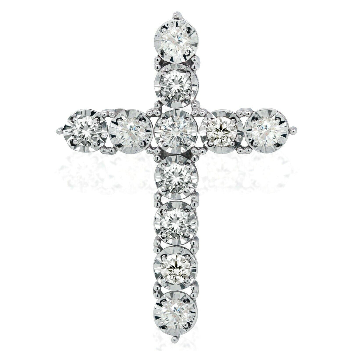 Natural 1.01ct t/w Diamond Cross Pendant in Illusion Setting 14K W/G ...