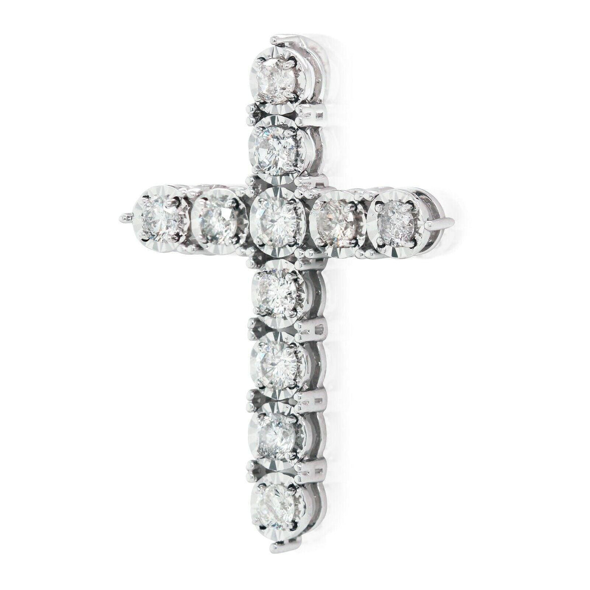 Natural 1.01ct t/w Diamond Cross Pendant in Illusion Setting 14K W/G ...